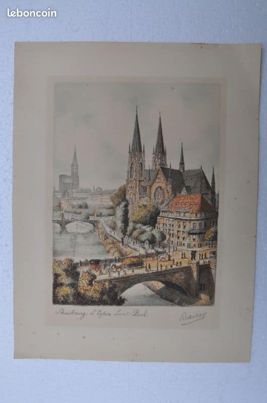 Estampe église St Paul de Strasbourg par barday - AnnickAntick
